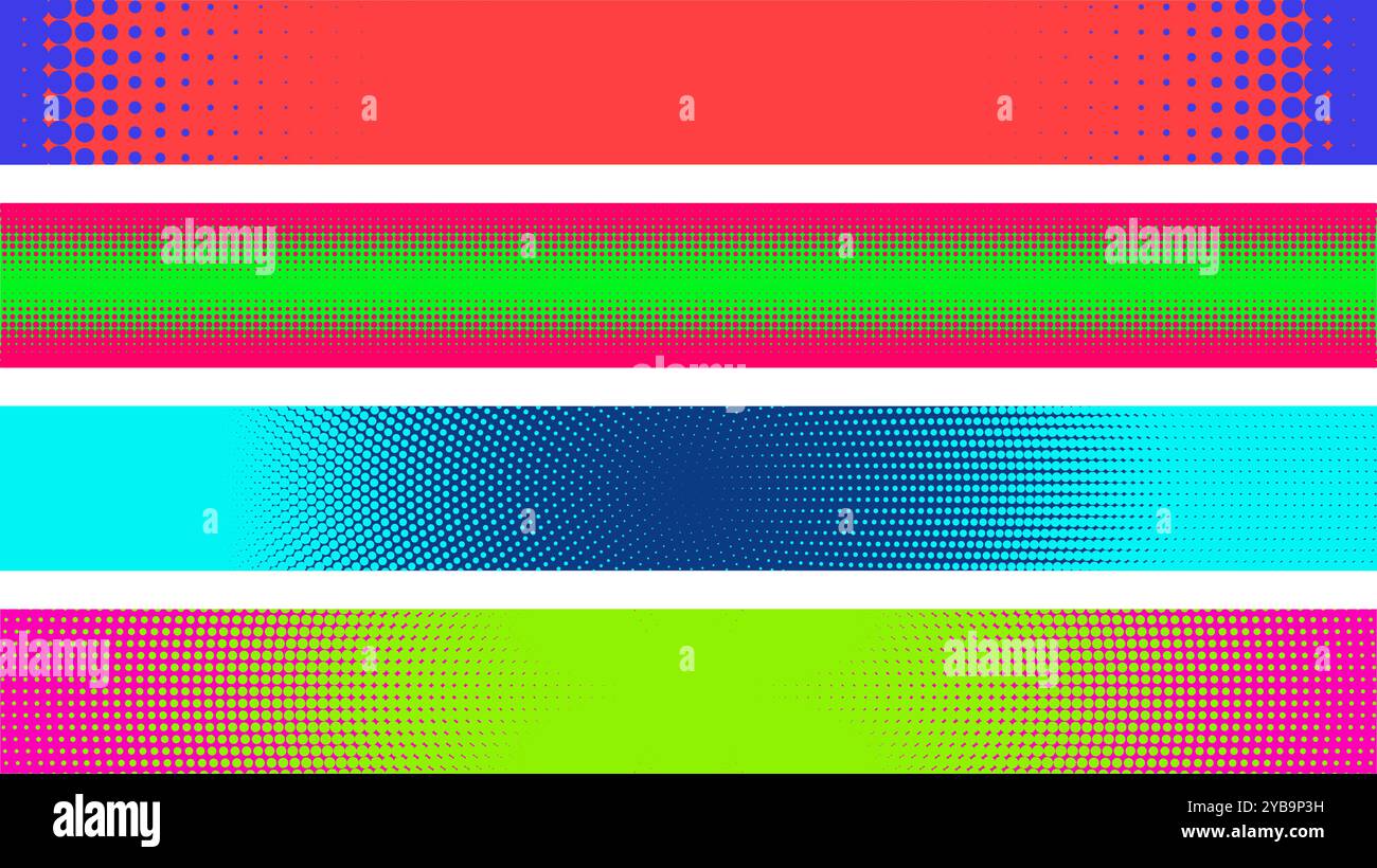 Bright and colorful horizontal stripes feature varied dotted patterns ...