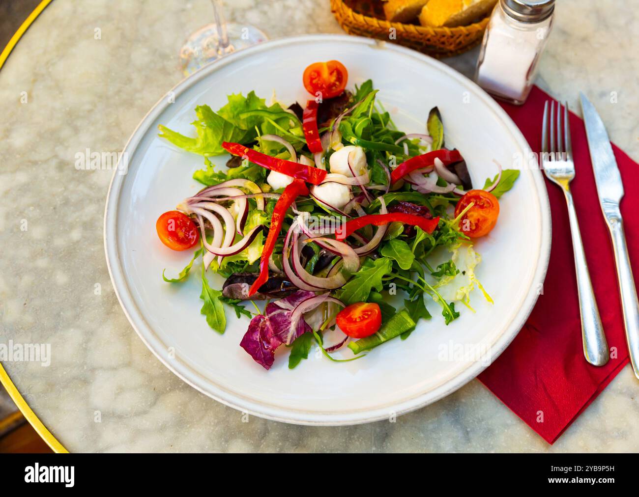 Soft vegetable salad with pearl mozzarella cheese Stock Photo - Alamy