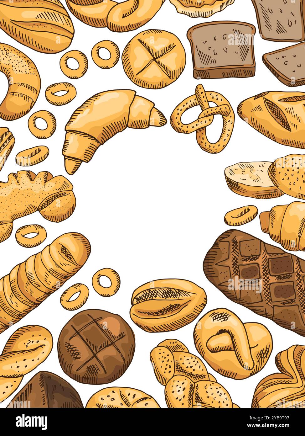 Bakery background. Fresh wheat pastry round frame Stock Vector Image ...