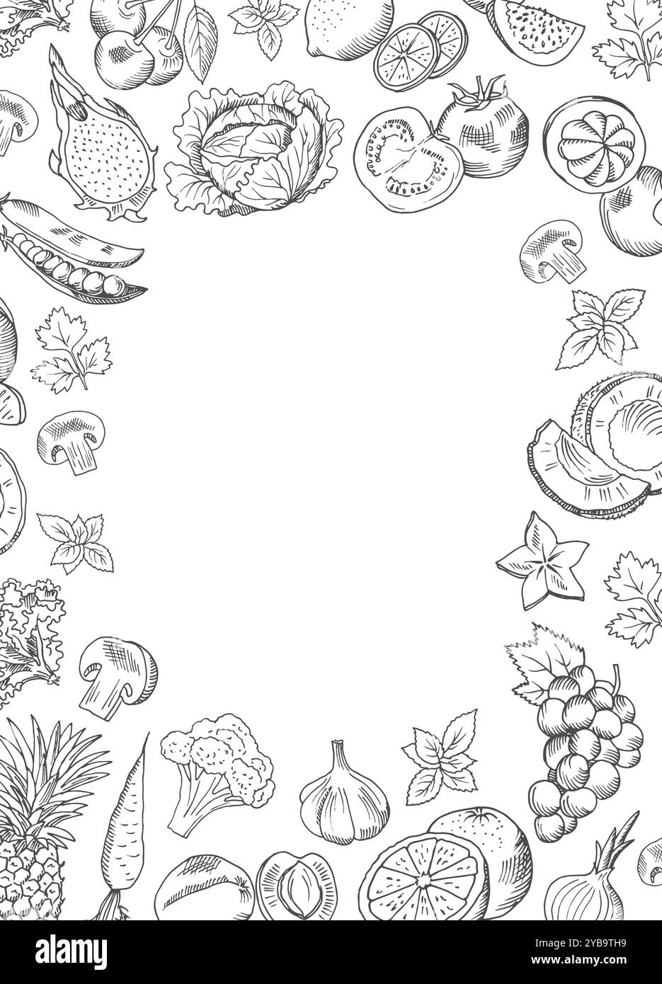 Cooking ingredients round frame. Food hand drawn border Stock Vector ...