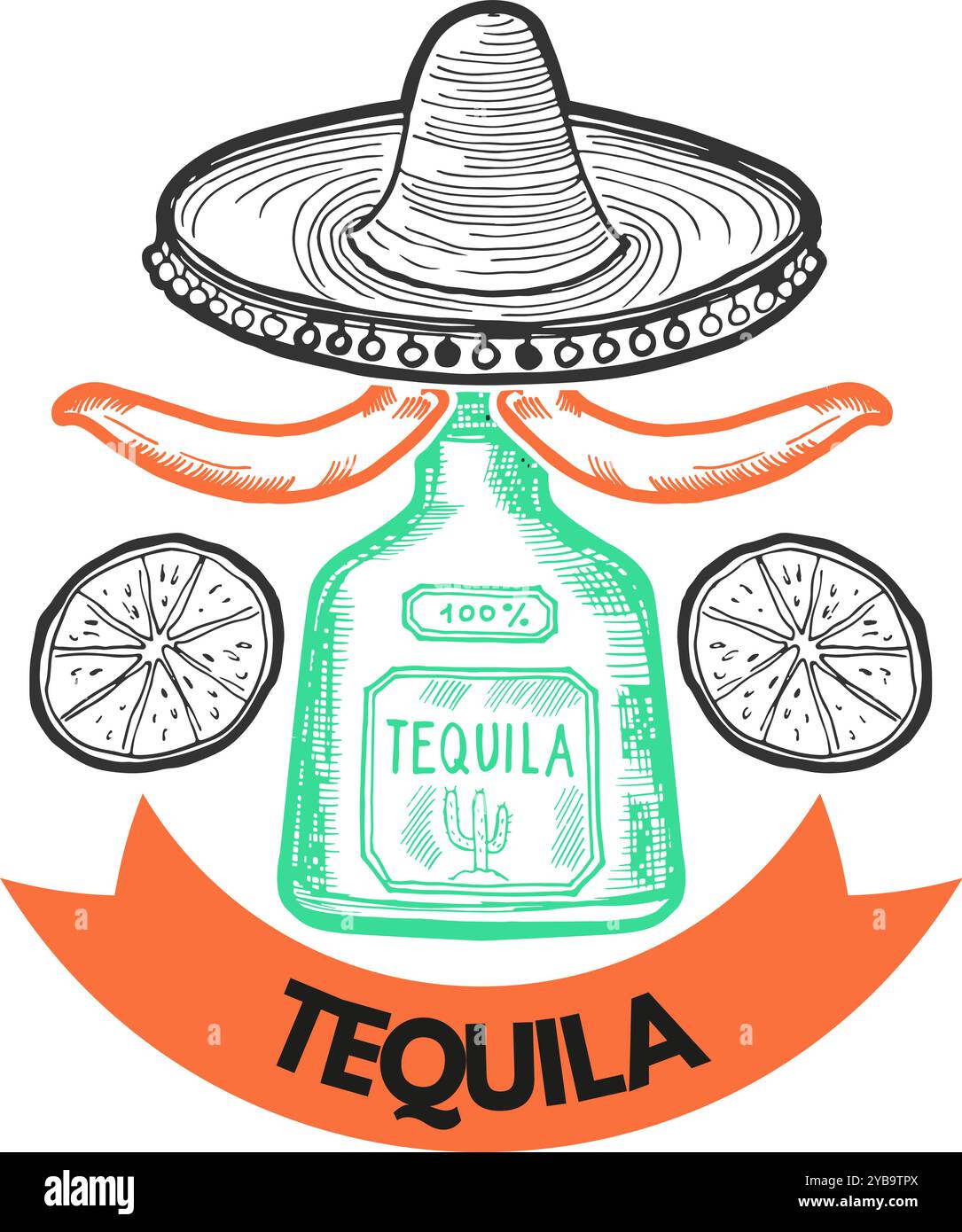 Vintage engraved illustration tequila hi-res stock photography and ...