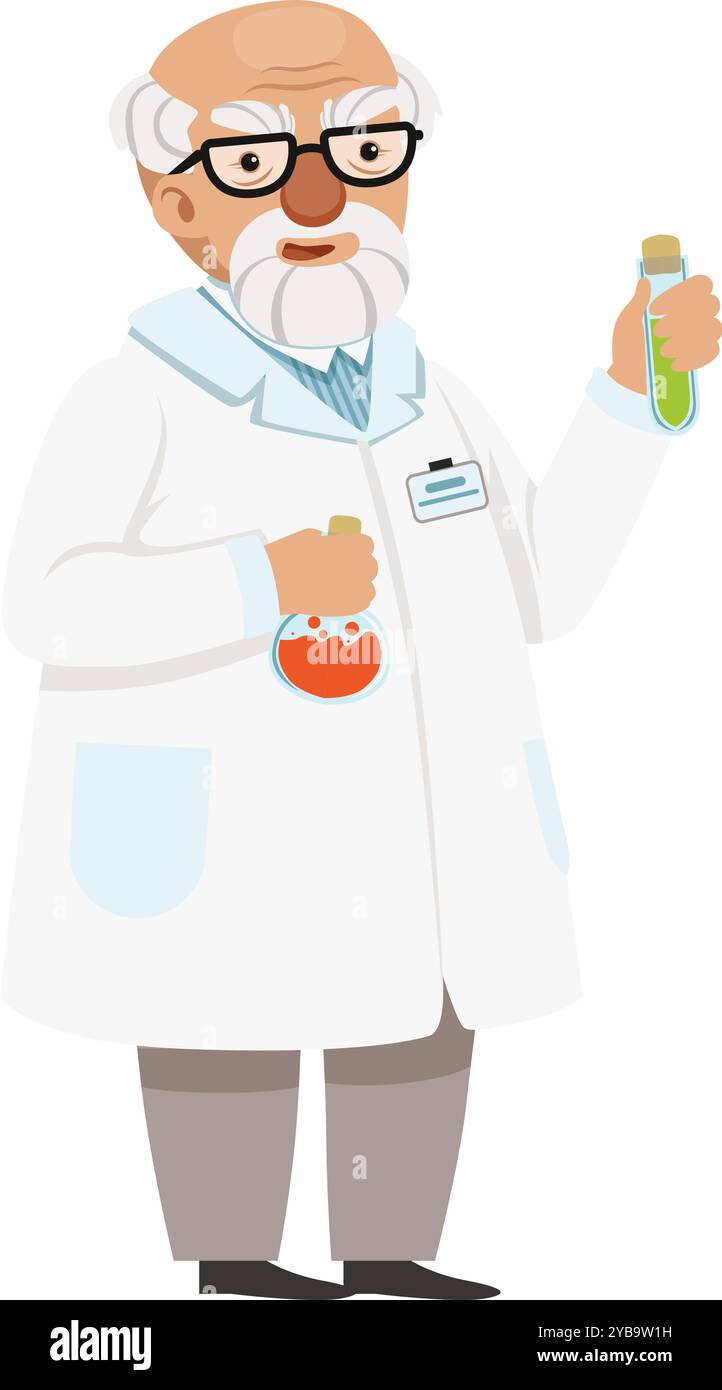 Old scientist hold chemical glass cartoon mascot Stock Vector Image ...