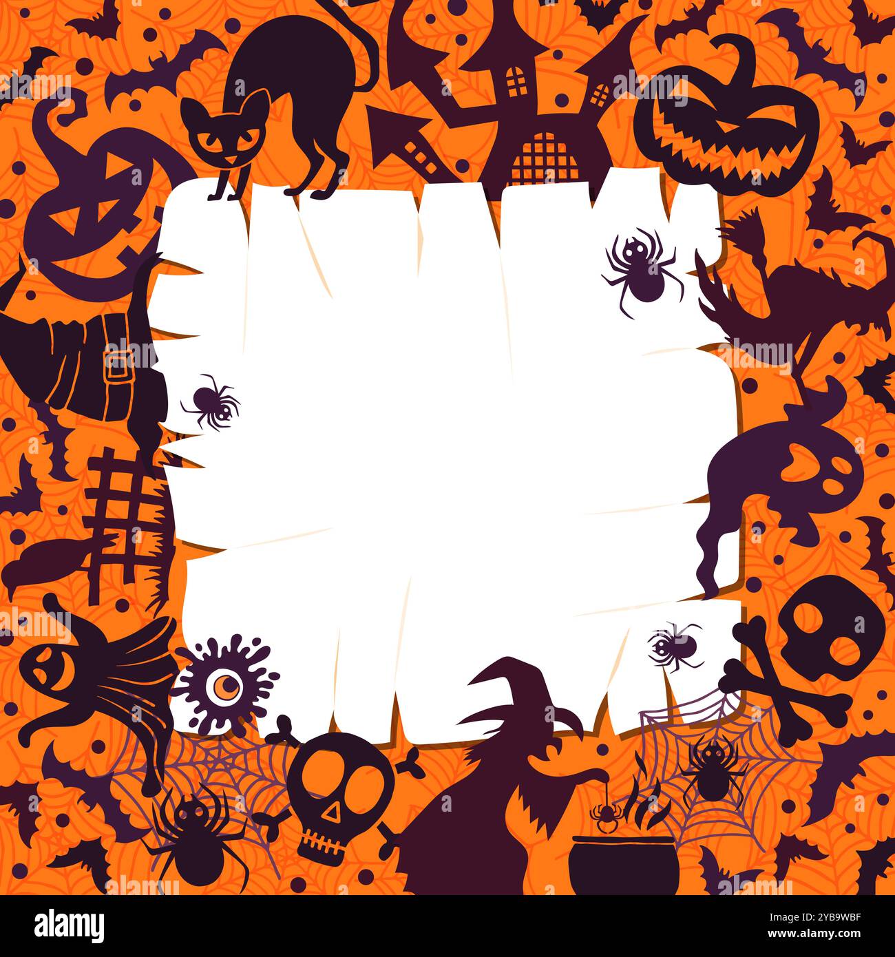 Halloween frame. Spooky silhouettes border. Holiday party banner Stock ...