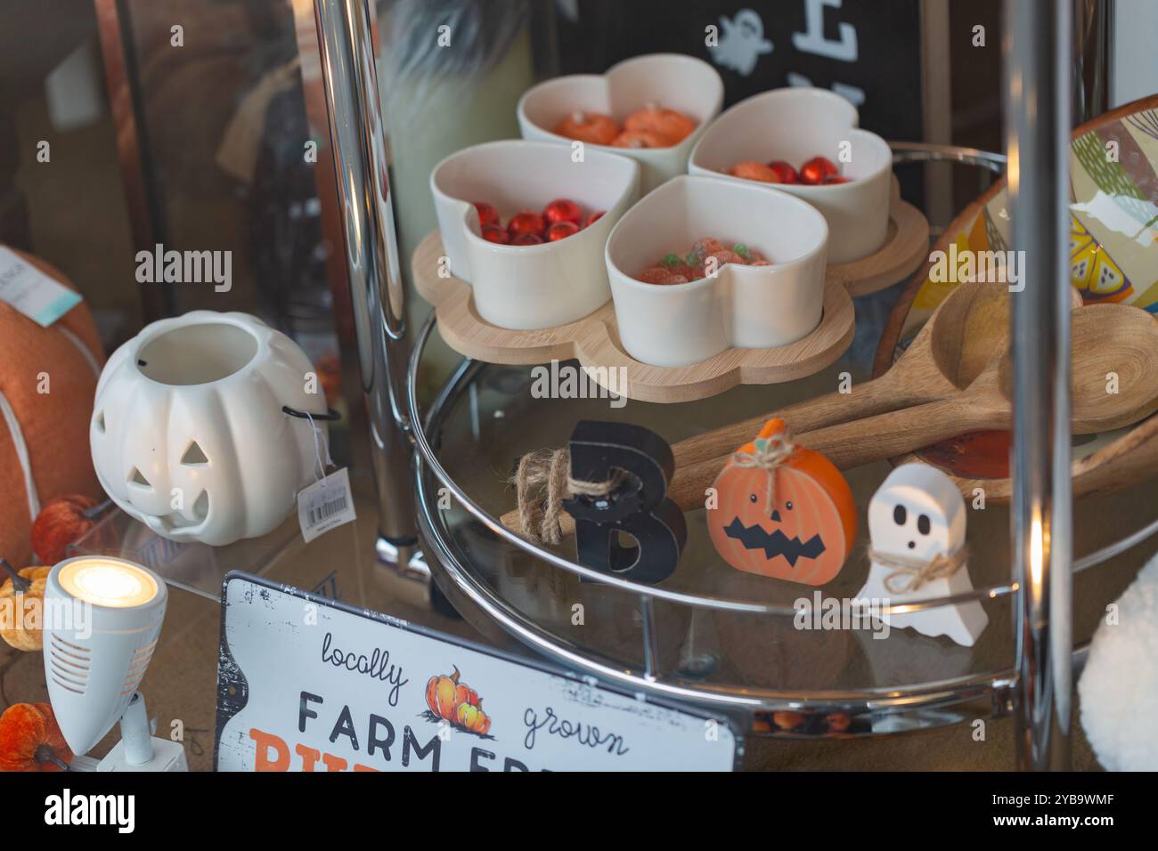 All Hallows Eve - Spooky Halloween Goods in shop window display Stock ...