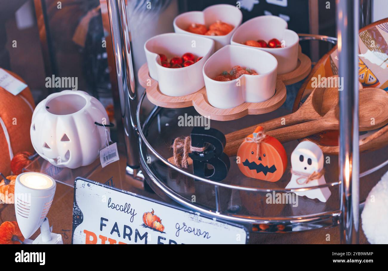All Hallows Eve - Spooky Halloween Goods in shop window display Stock ...