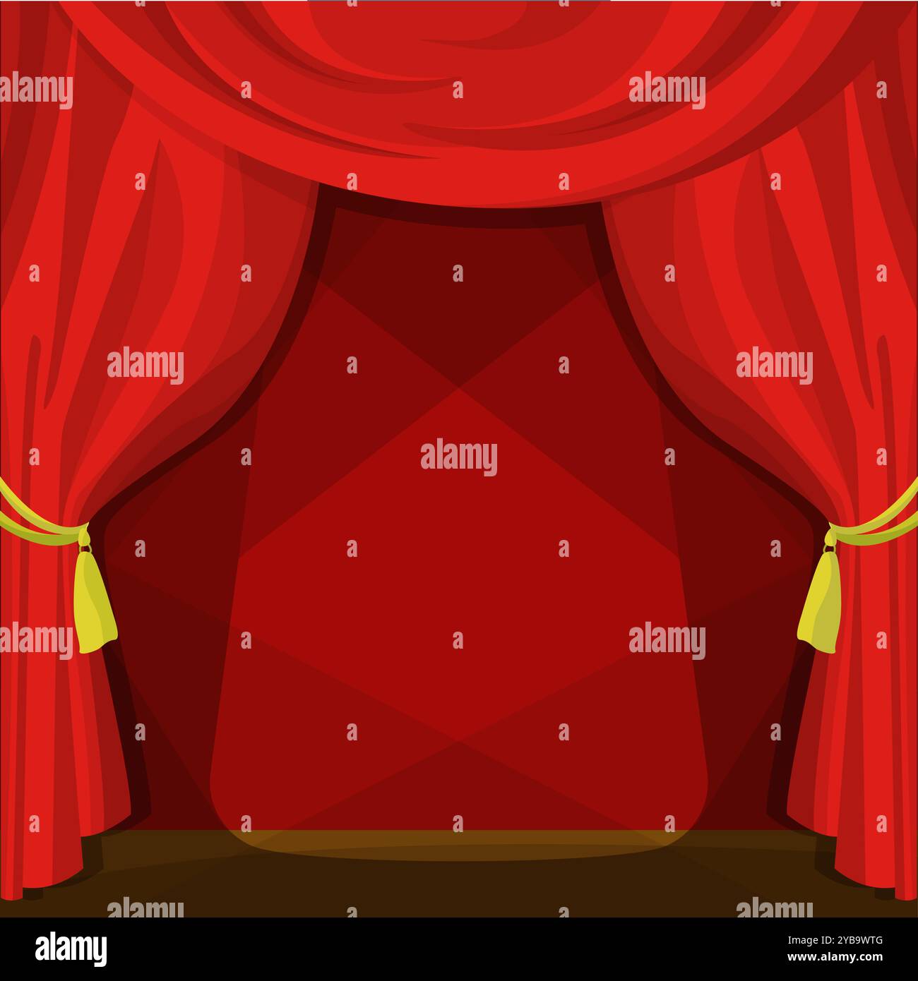 Empty stage with open red curtains. Cartoon scene. Vector illustration ...