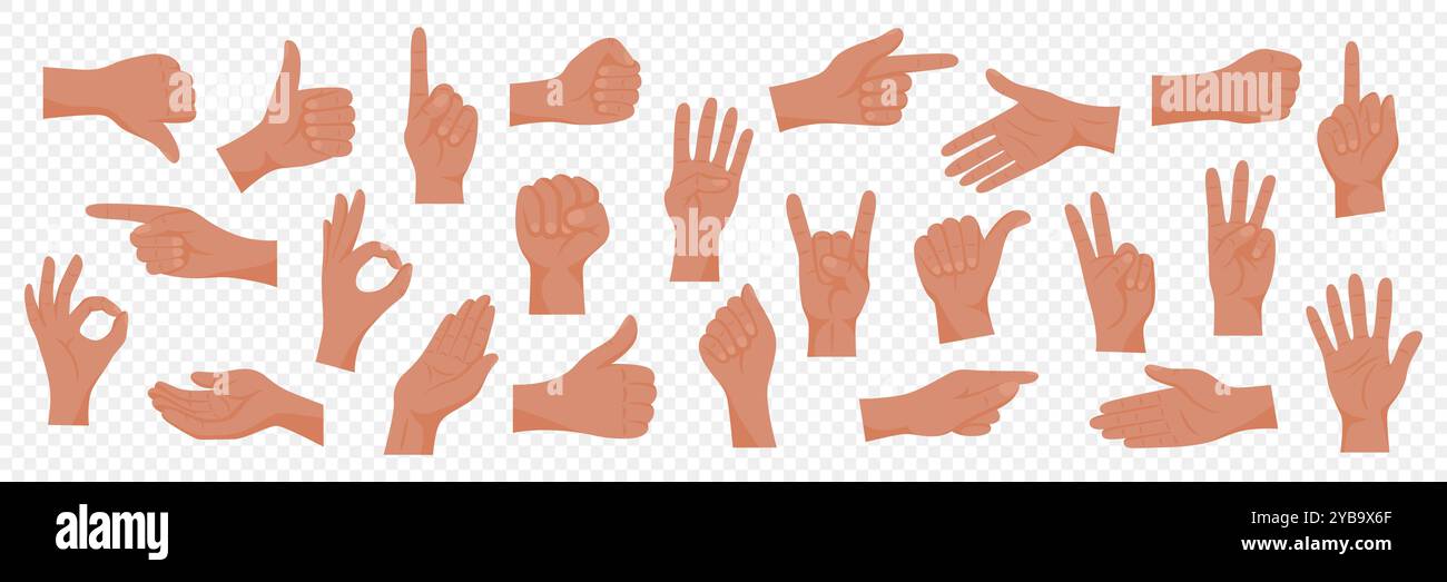 Vector Flat Simple Cartoon Hands in Different Gestures, Emotions and ...