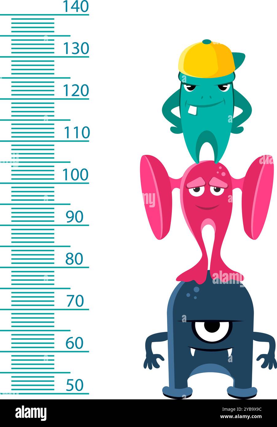Kid height scale. Growth measurement with cartoon monsters Stock Vector ...