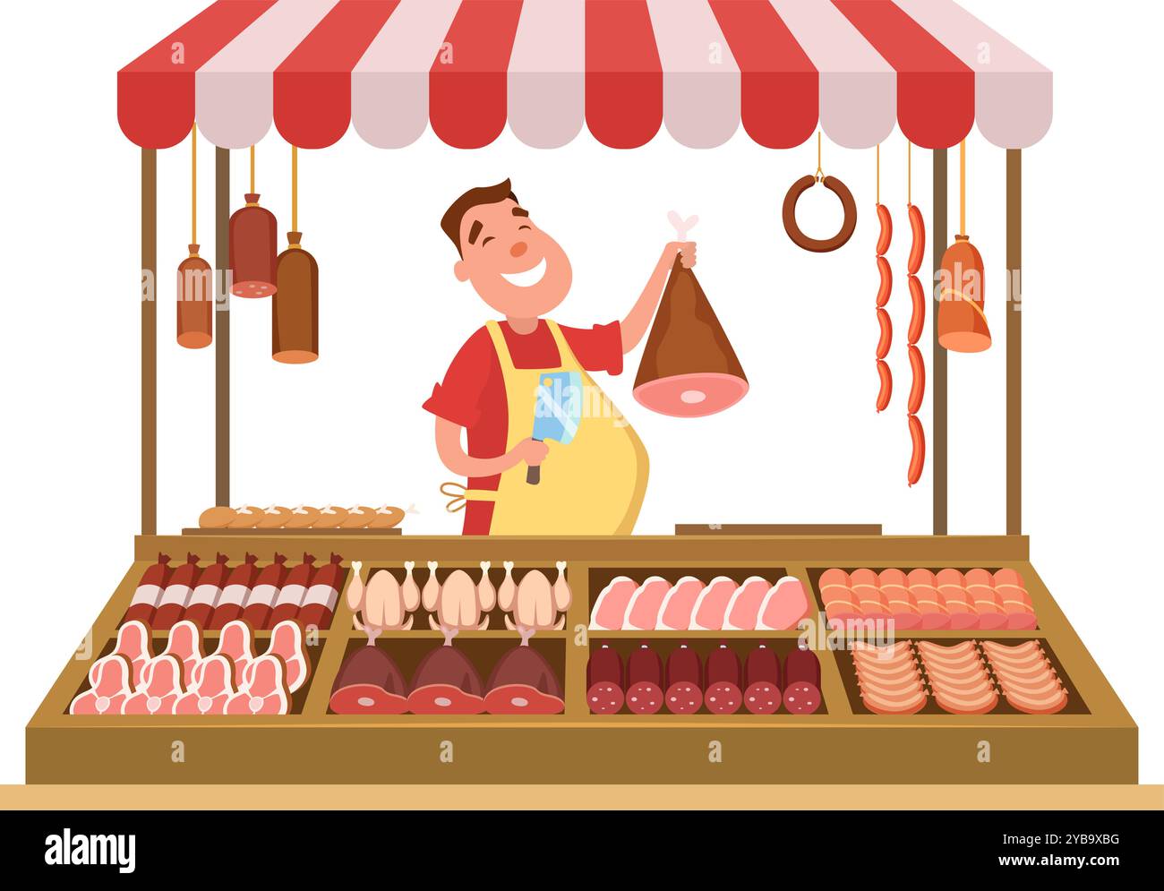 Butcher market stand. Meat store cartoon stall Stock Vector Image & Art ...