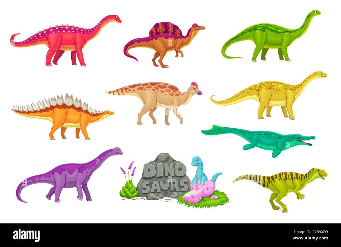 Prehistoric cartoon dinosaur animal characters with baby dino in ...