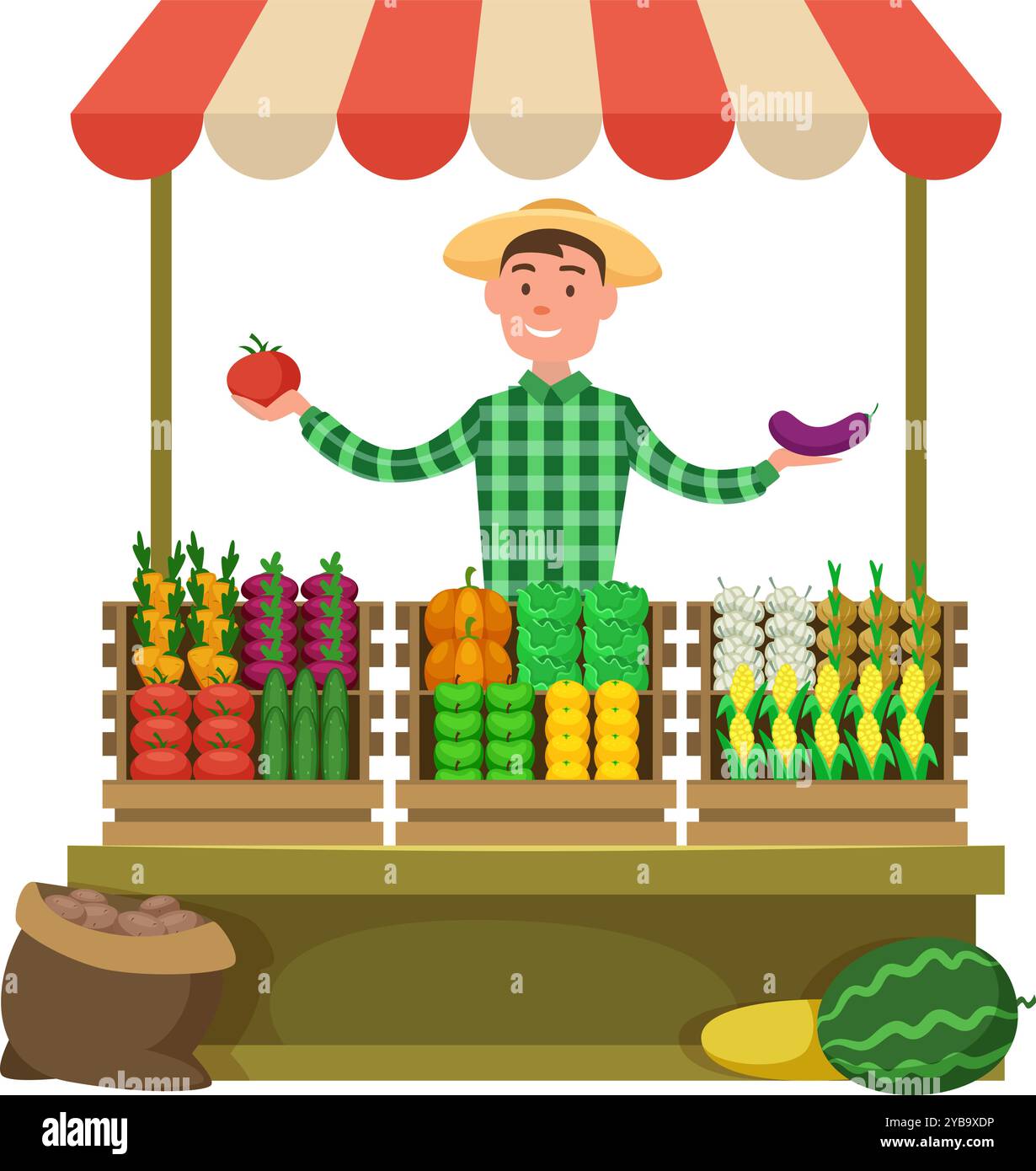 Local farm stand with fresh vegetables. Cartoon market isolated on ...