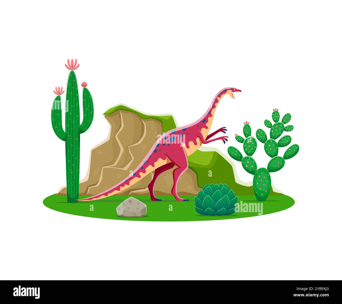 Anchisaurus prehistoric dinosaur animal cartoon character with cactuses ... Anchisaurus prehistoric dinosaur animal cartoon character with cactuses ...