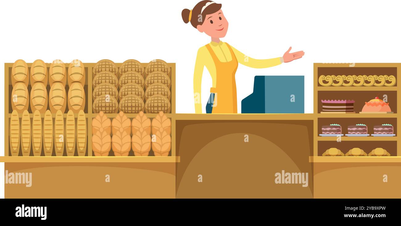 Woman bakery counter Stock Vector Images - Alamy
