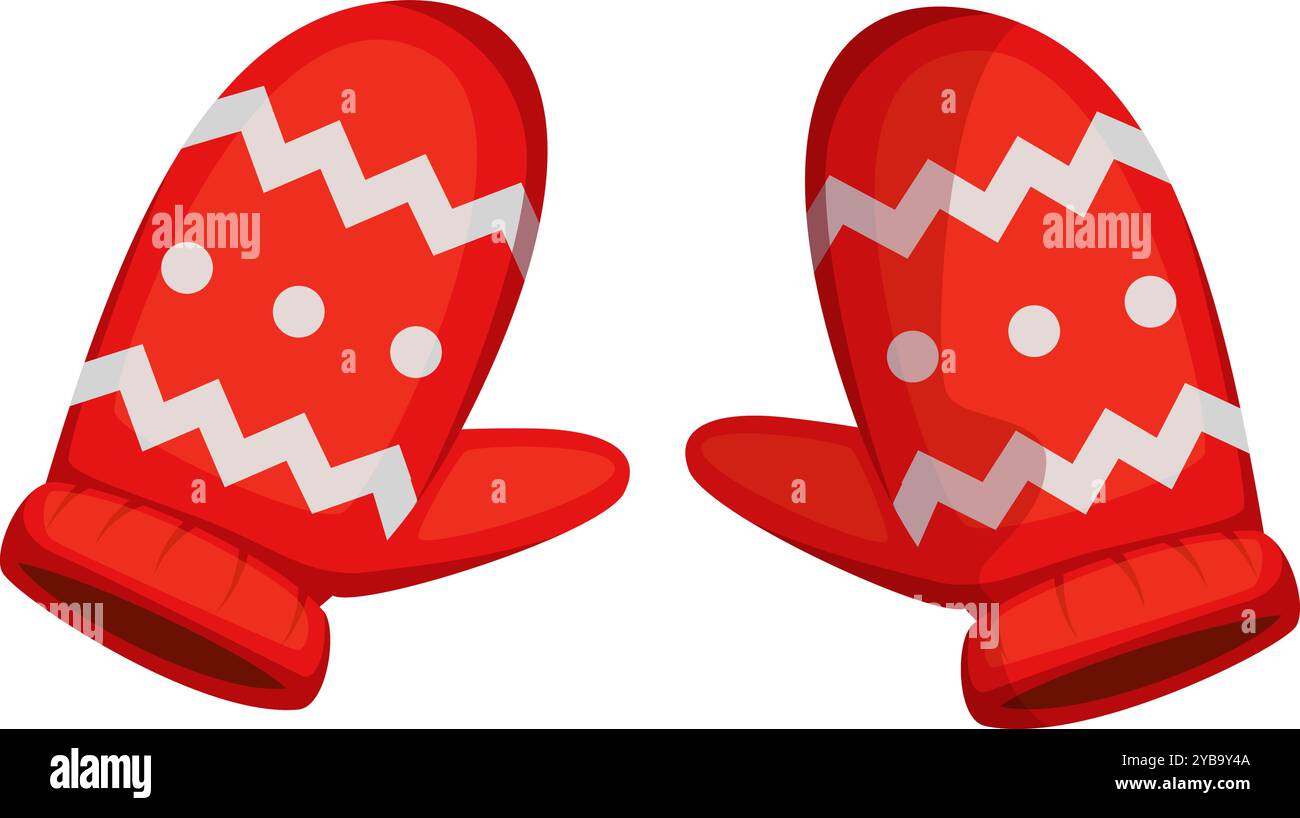 Red mittens cartoon icon. Wool winter accessories isolated on white ...