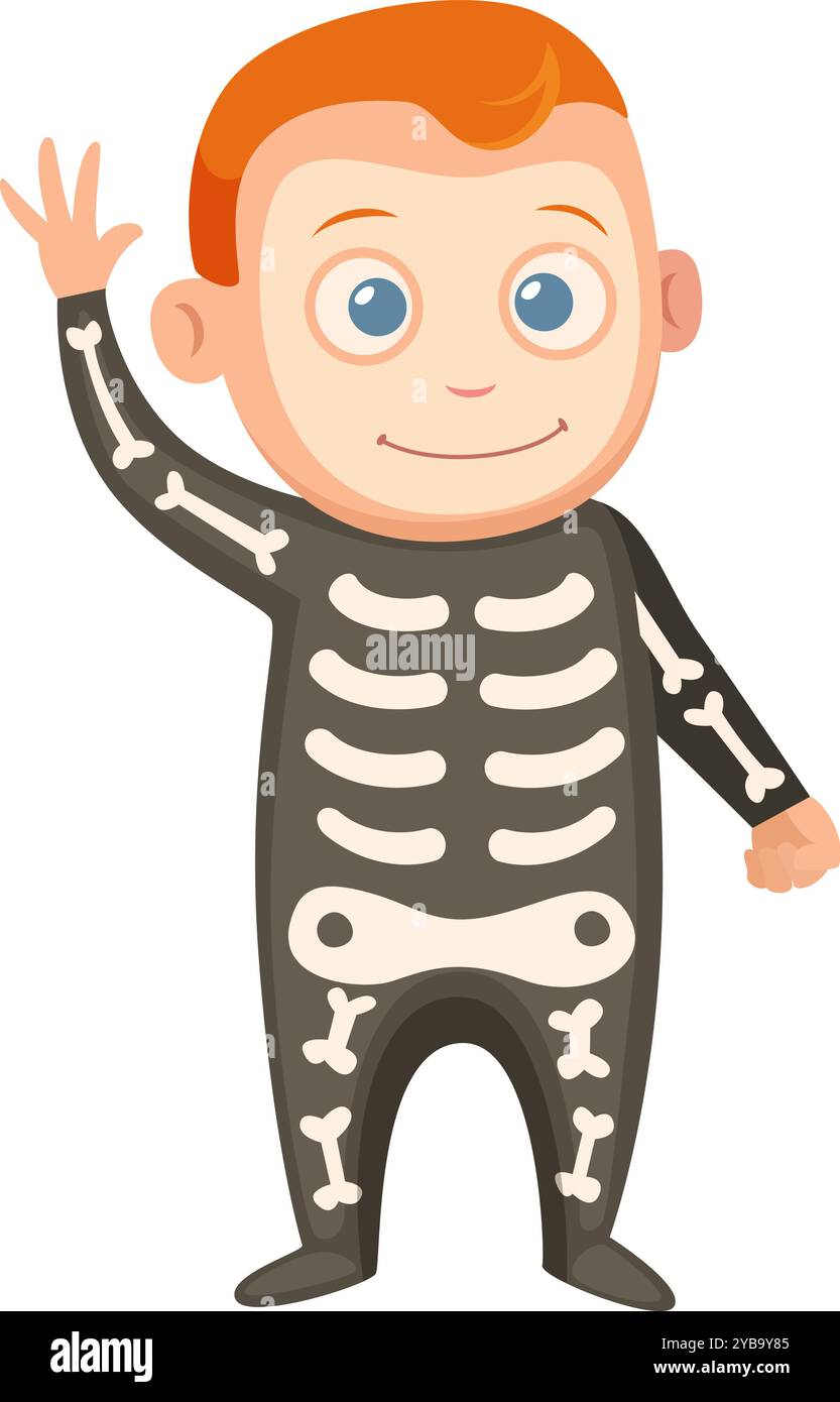 Boy in skeleton party costume. Halloween cartoon kid Stock Vector Image ...