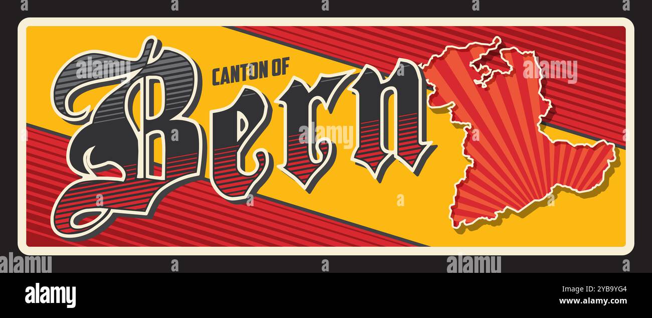 Bern Swiss canton vintage travel plate. Vector vintage banner travel ...