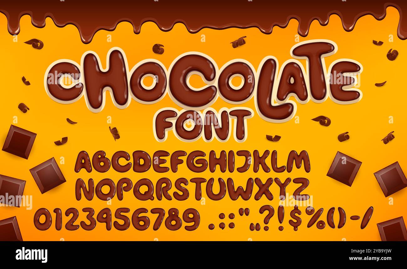 Candy type, chocolate font, brown choco typeface, tasty english ...