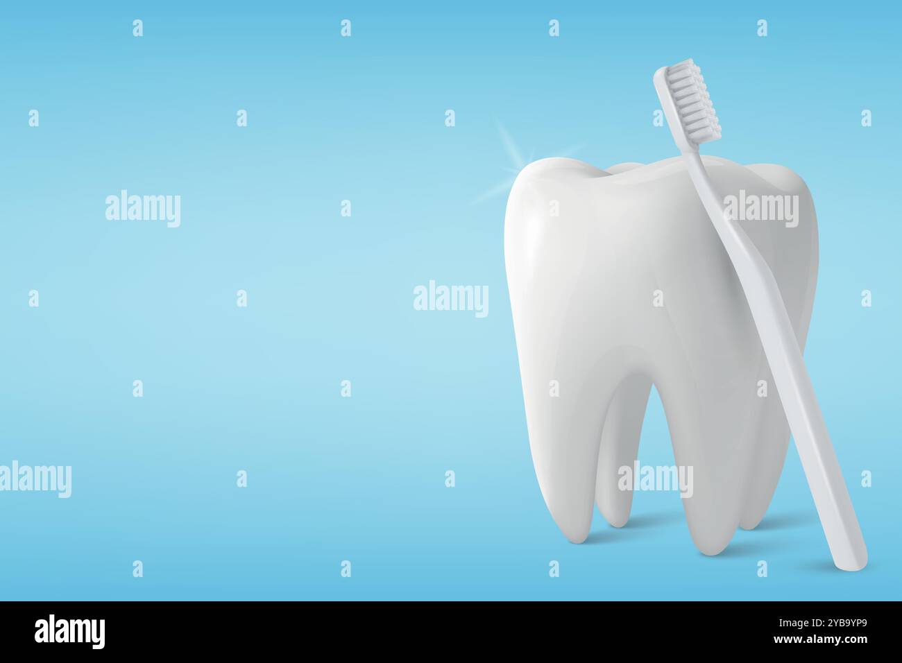 Vector 3D Realistic Tooth with Toothbrush. Tooth Cleaning, Dental Care ...