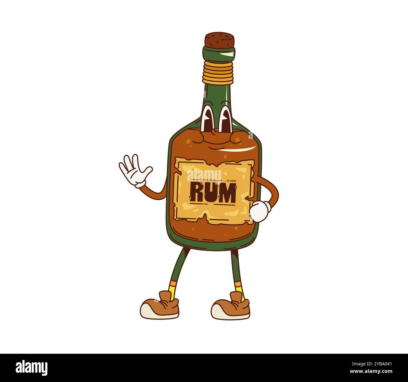 Cartoon retro groovy rum bottle character with funky freaky face ...