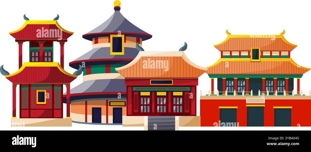 Chinese architecture. Cartoon old buildings. Asian culture Stock Vector ...