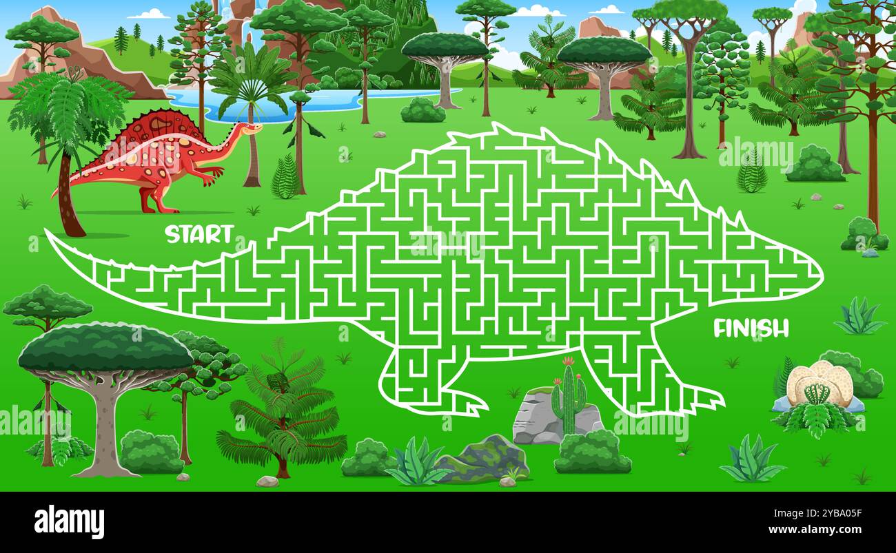 Kids labyrinth maze game with prehistoric dinosaur and dino eggs ...
