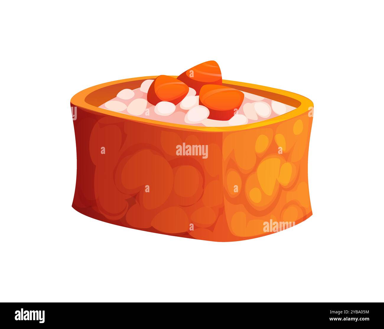 Cartoon inari Japanese sushi, roll topped with glistening salmon pieces ...