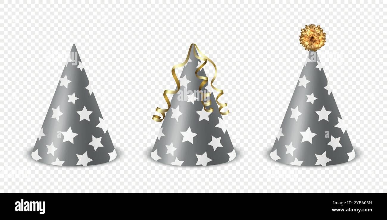 Vector 3d Realistic Black and White Birthday Party Hat Icon Set ...