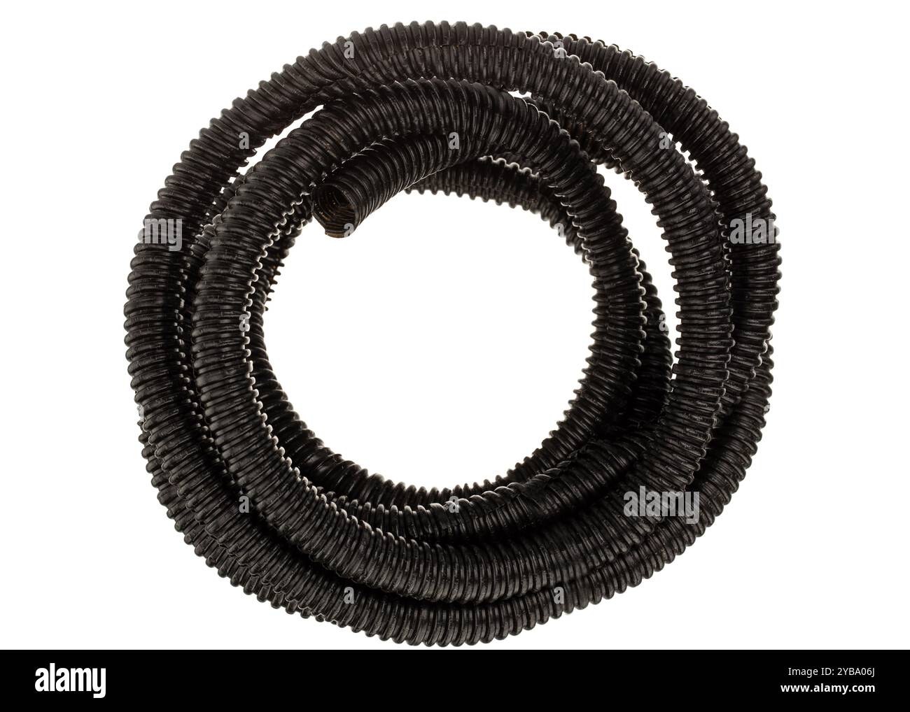 Coiled Black Corrugated Conduit Isolated on White Background Stock ...