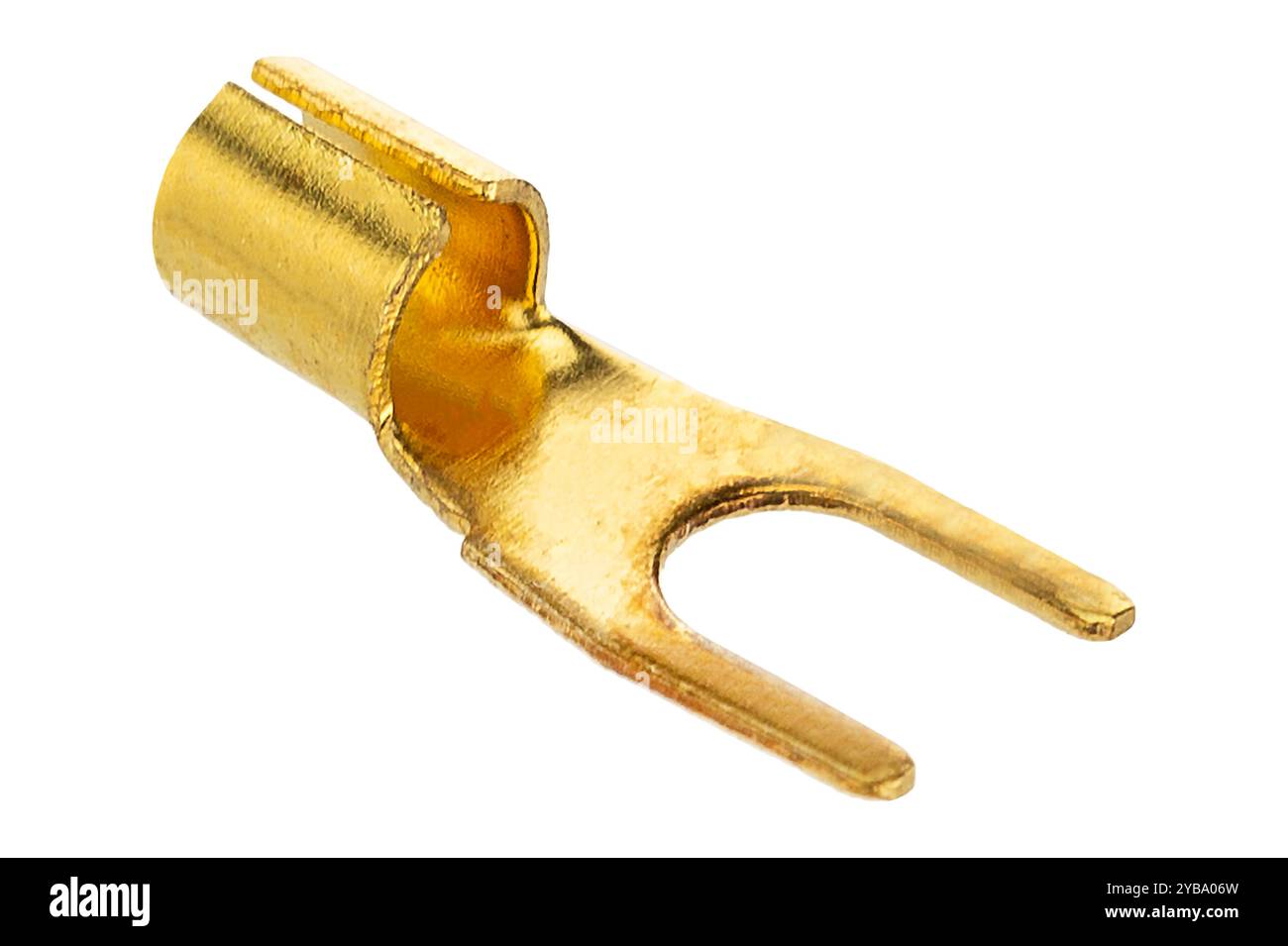 Gold Fork Terminal Connector Close Up Isolated on White Stock Photo - Alamy