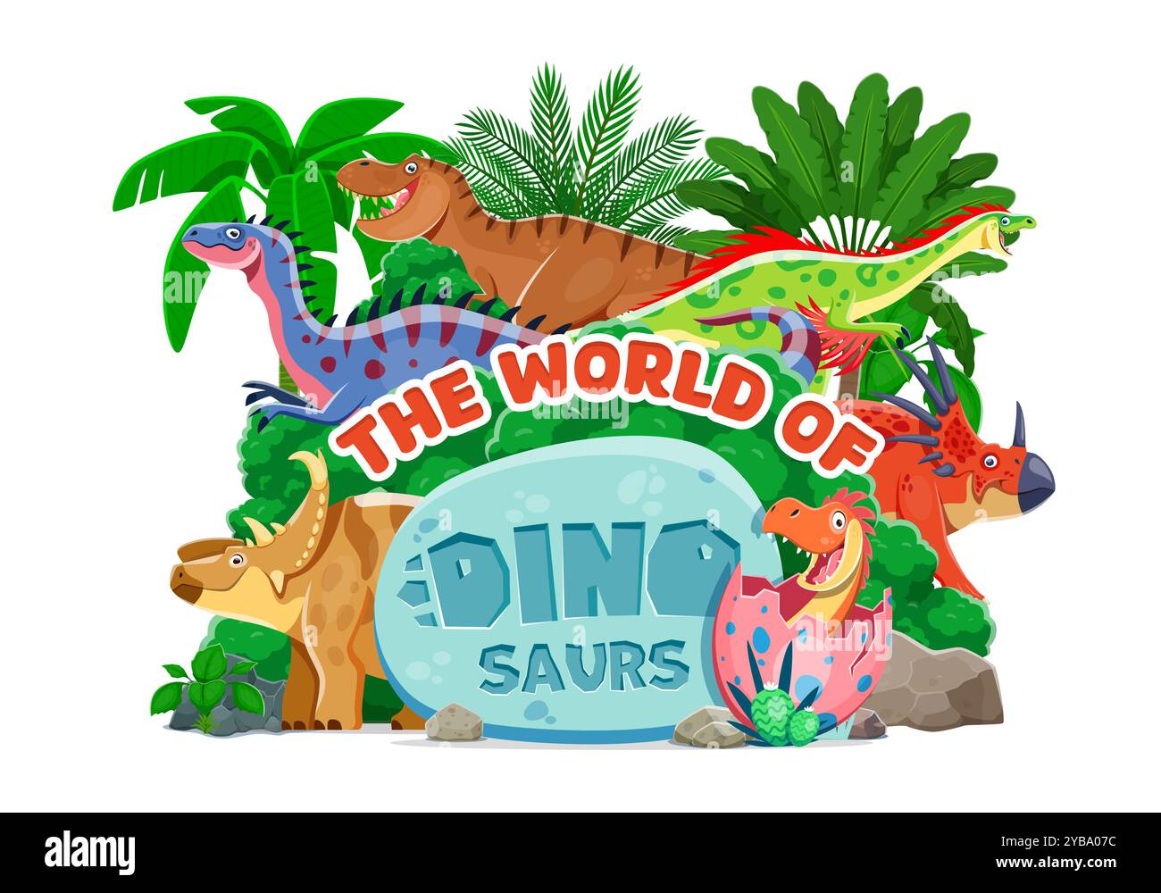 Prehistoric dinosaurs and dino park banner with funny cartoon lizard ...