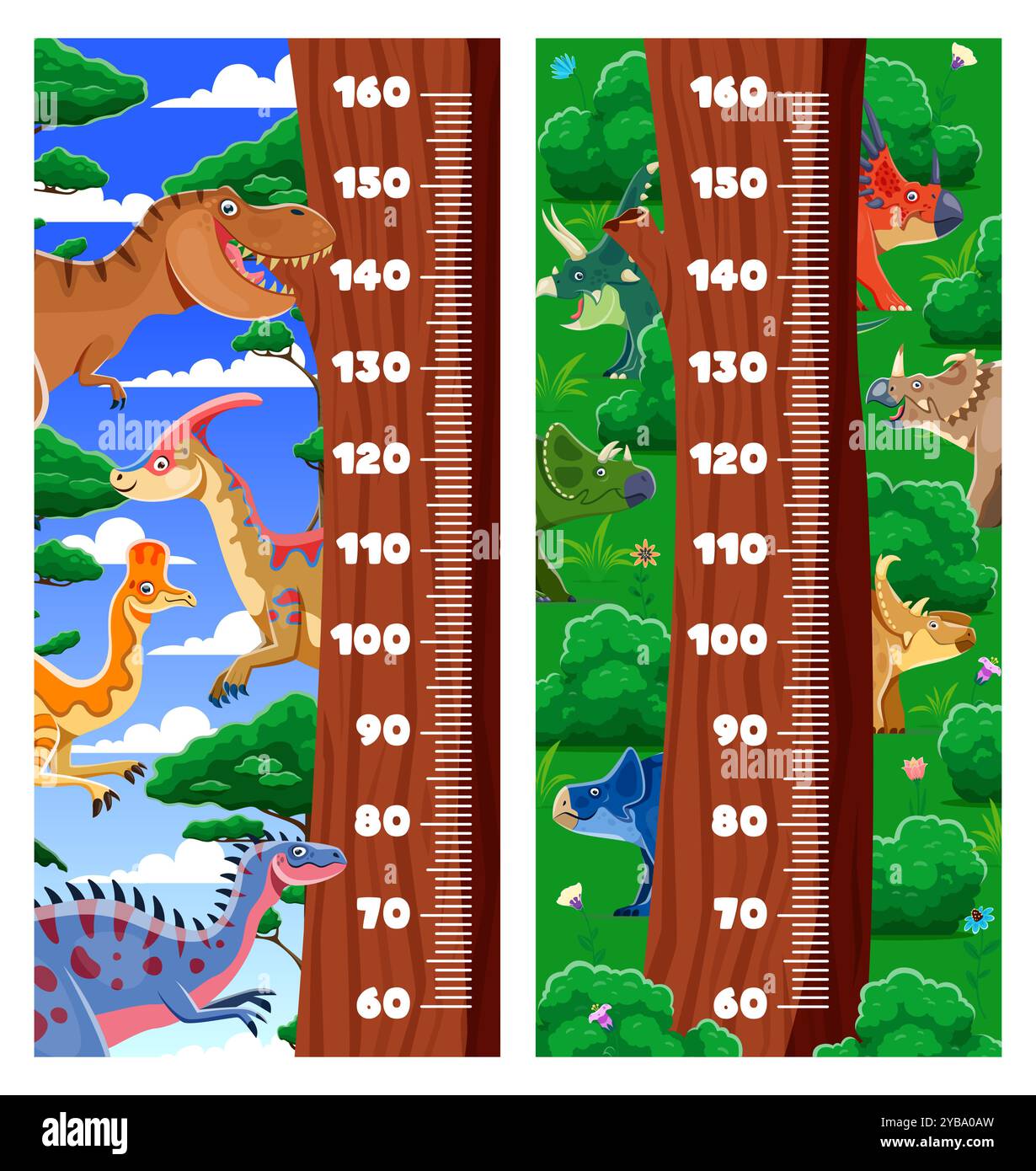 Kids height chart ruler with funny prehistoric dinosaurs. Vector growth ...