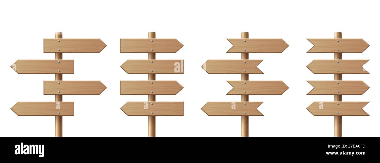 Realistic Wooden Sign Post Set. Realistic Blank Road Signboard. Plywood ...
