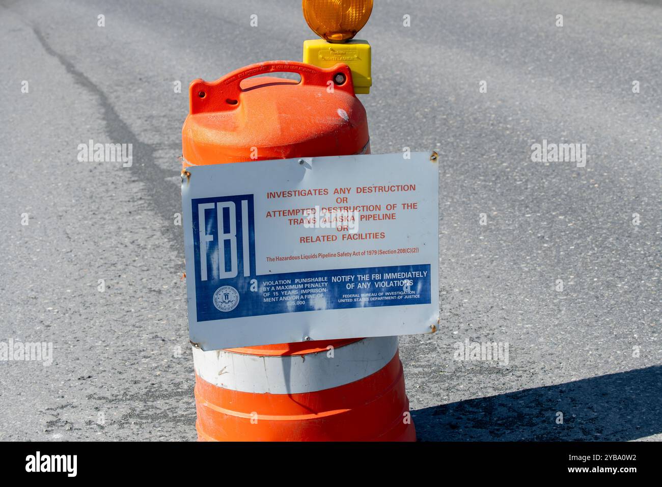 Valdez, Alaska. FBI investigates and destruction sign at the southern ...