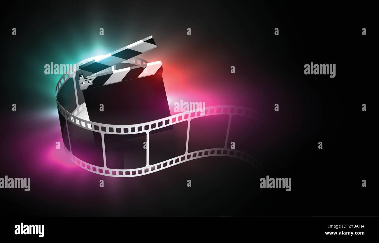 clapper board with realistic film strip background Stock Vector Image ...