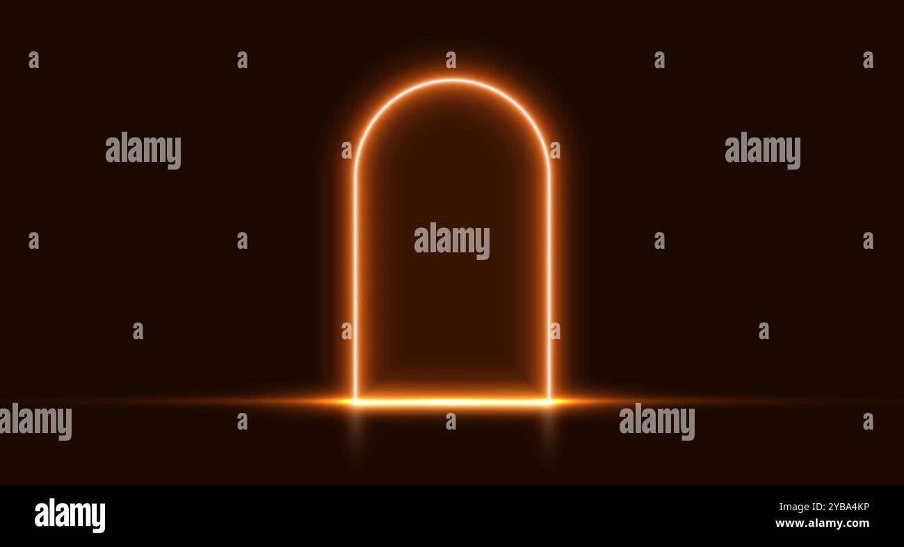 Neon door, orange glowing portal, futuristic arch, magic gate ...