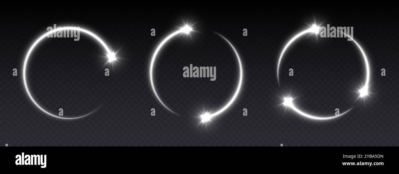 Glowing white shooting star circles with sparkles, light frames, stars ...