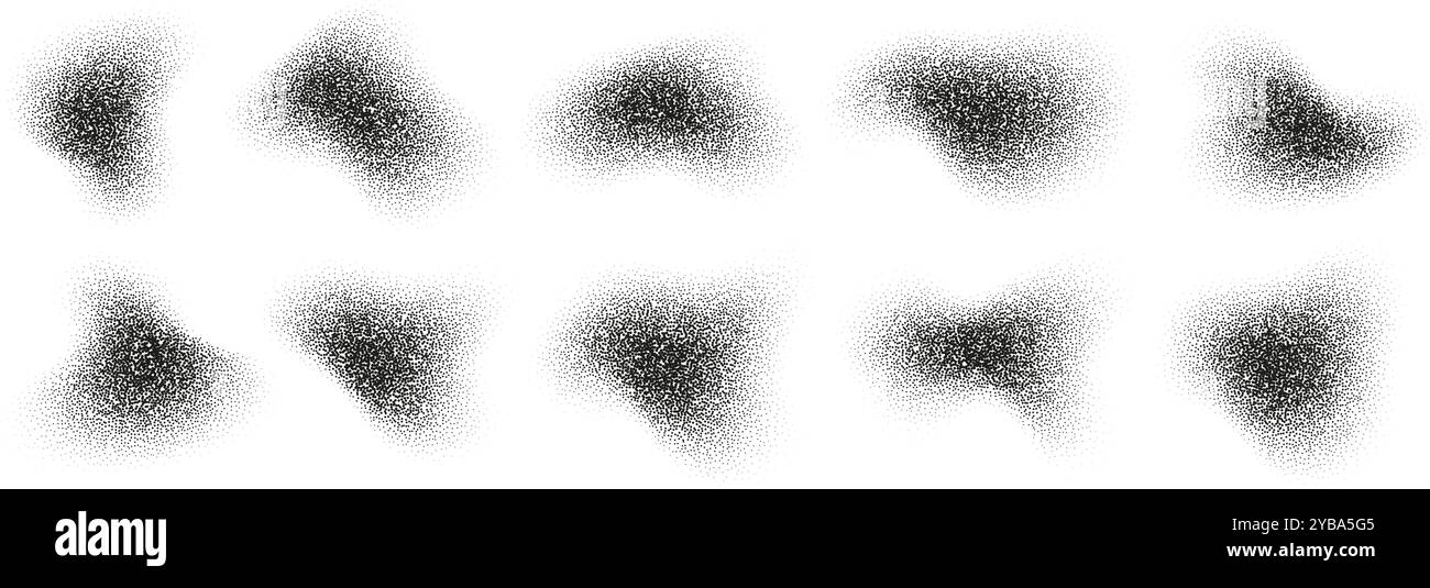 Fluid halftone shapes, abstract liquid stipple forms, black splatter ...