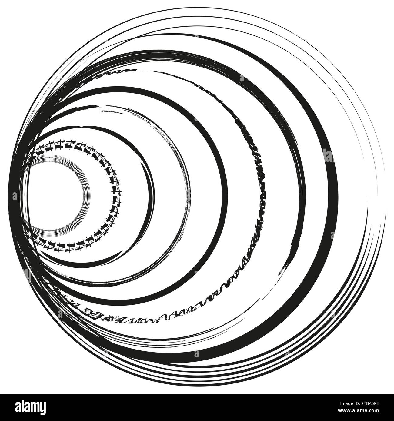 Abstract concentric circles. Rotating radial lines. Geometric black and ...