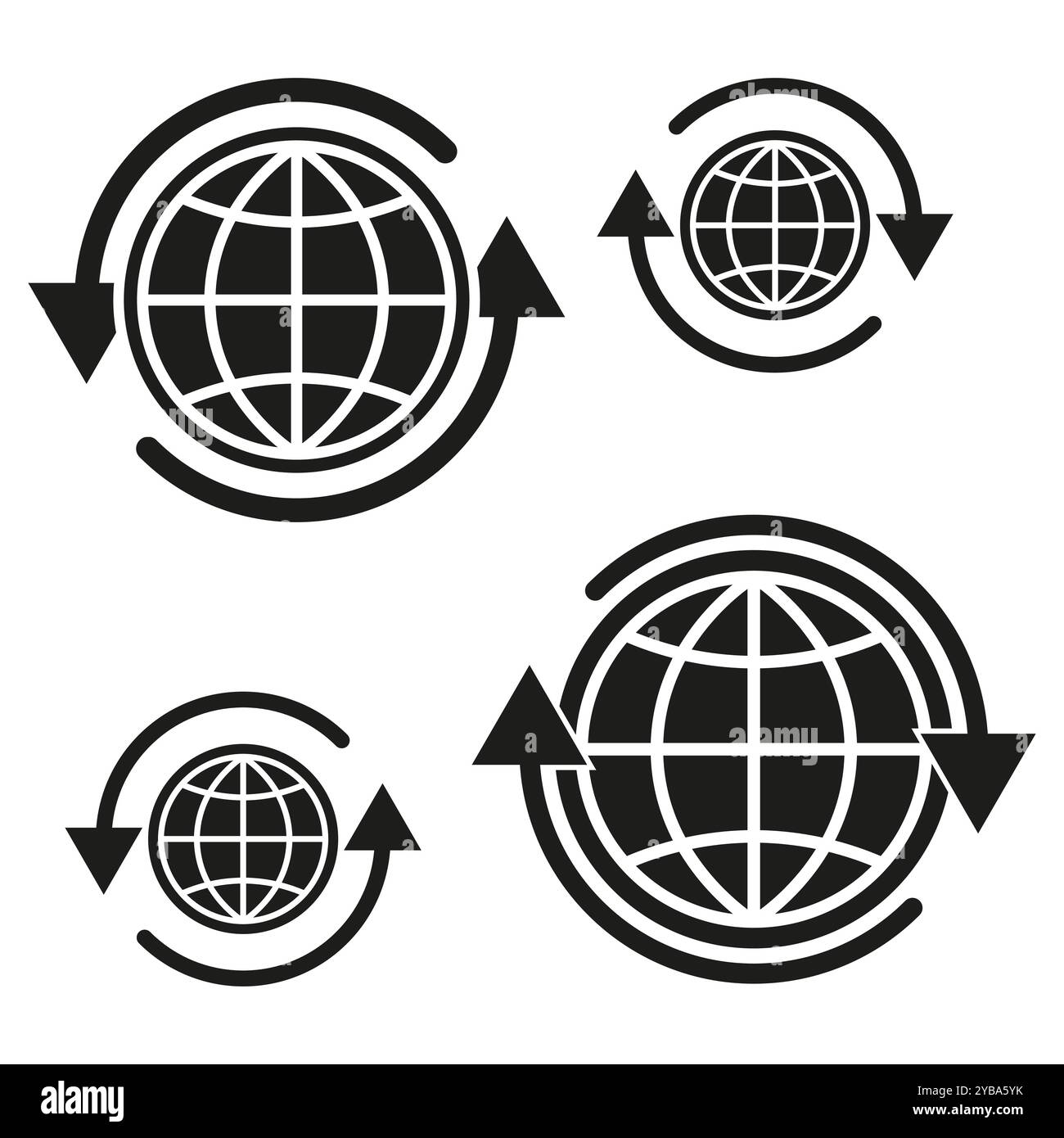 Globe icon. Circular arrows motion. Vector rotation symbol. Black and ...