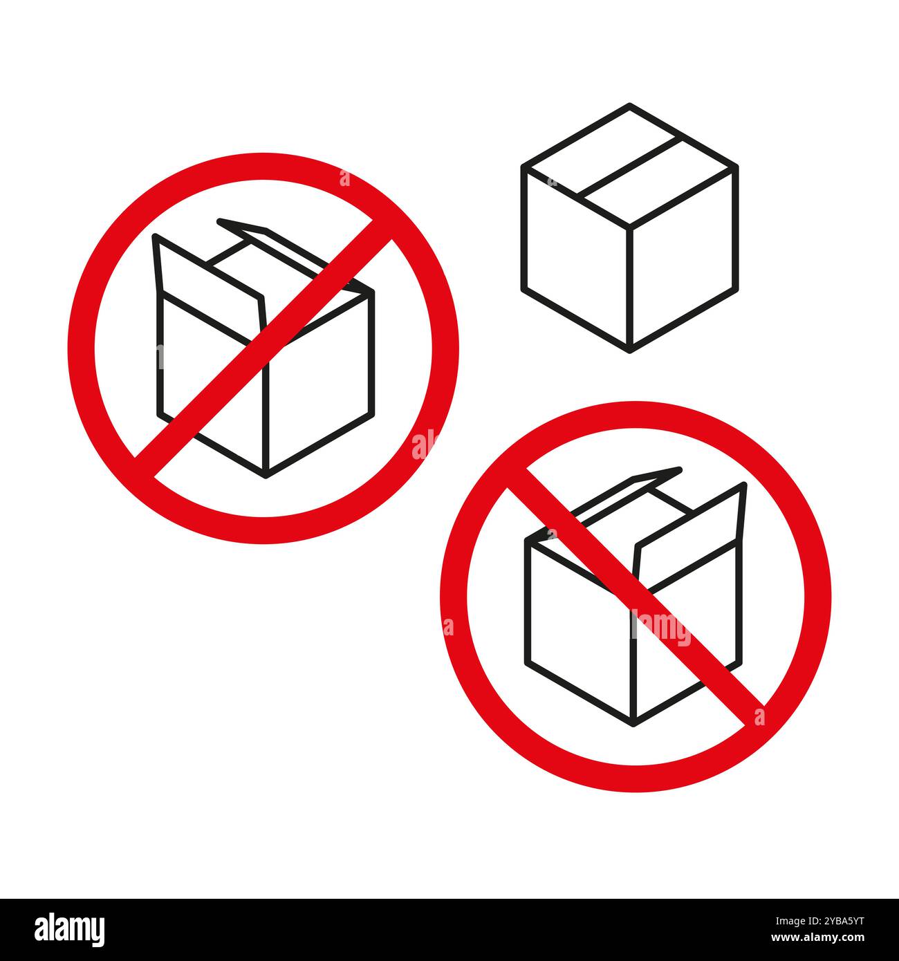Box icon. Prohibited open box. Red warning symbol. Vector simple ...