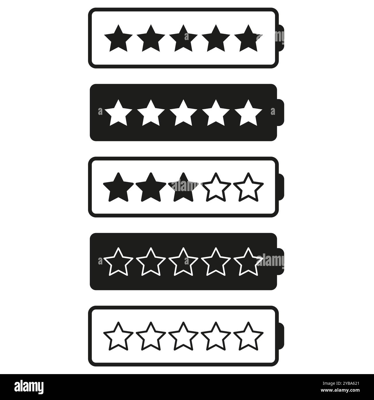 Battery rating icons. Star ranking system. Vector power indicators ...
