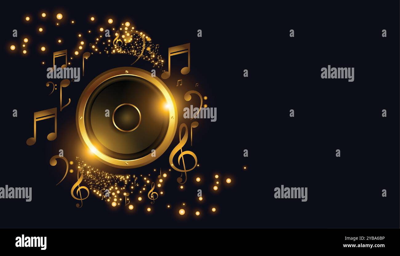 golden music speaker with sound notes background Stock Vector Image ...