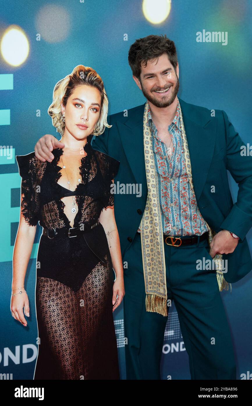 London, UK. 17th Oct, 2024. Andrew Garfield poses with a cardboard ...