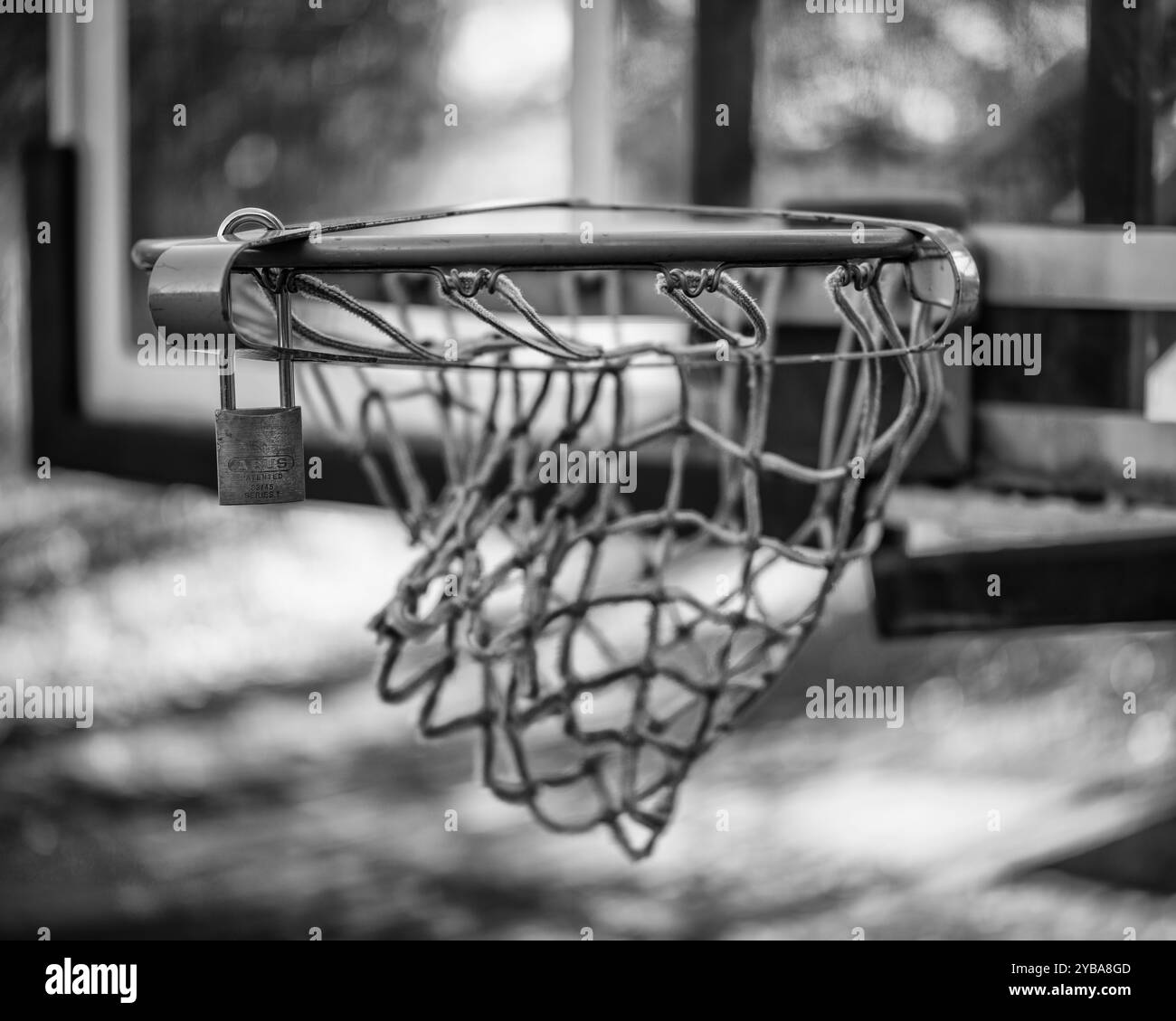 Basketball net in a Portland, OR playground thats locked up Stock Photo ...
