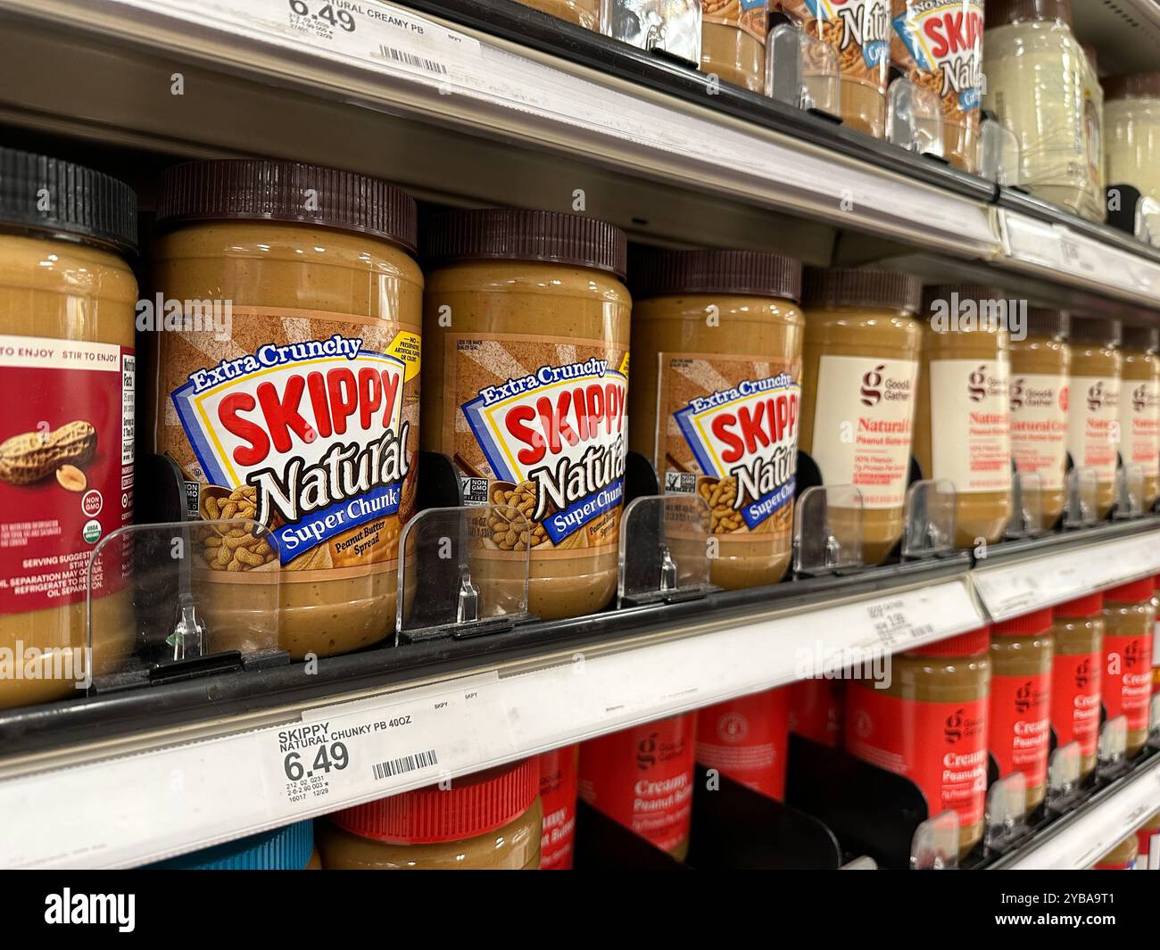 View of several jars of Skippy peanut butter on display at a local ...