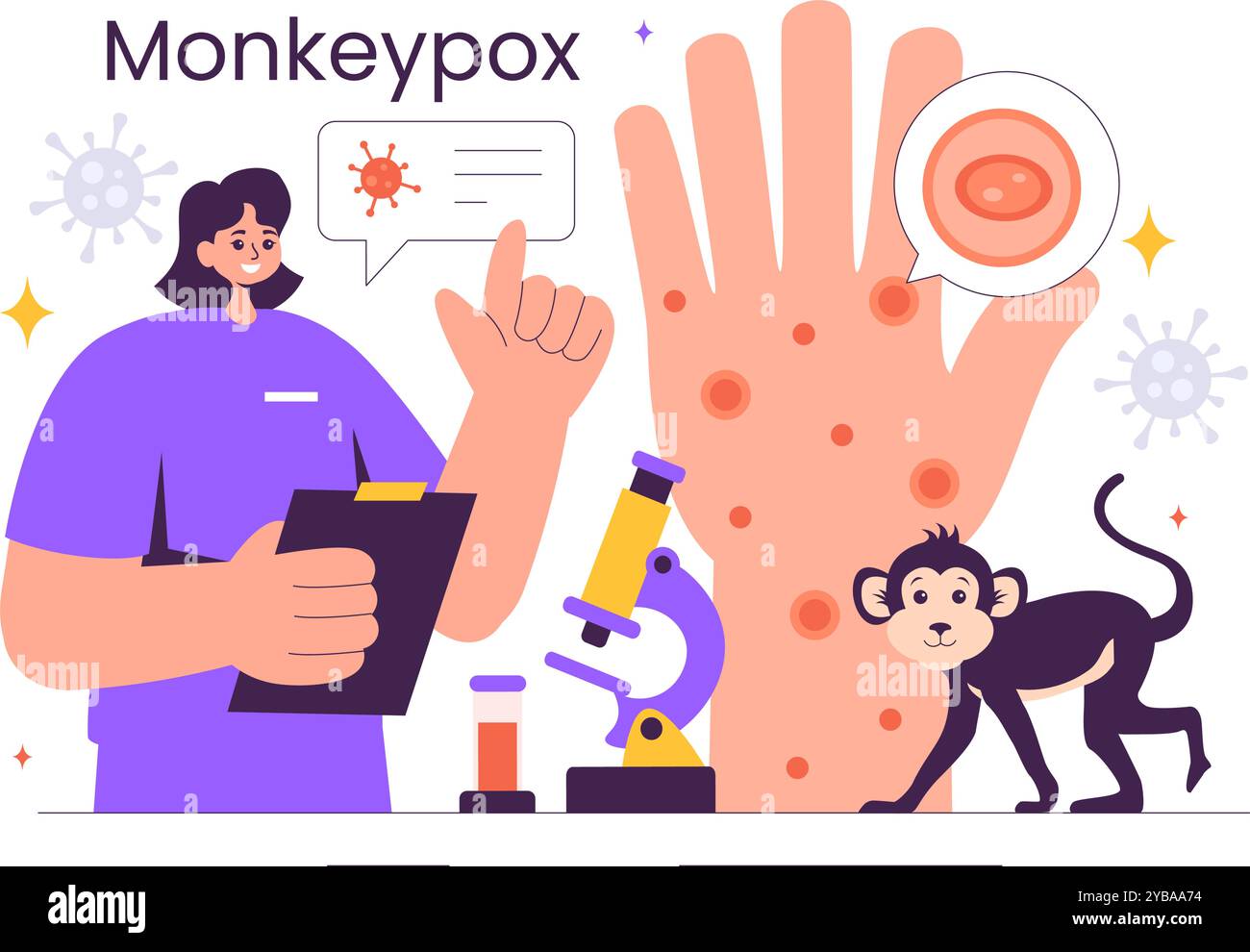 Monkeypox Outbreak Vector Illustration Showing Virus Symptoms in Humans ...
