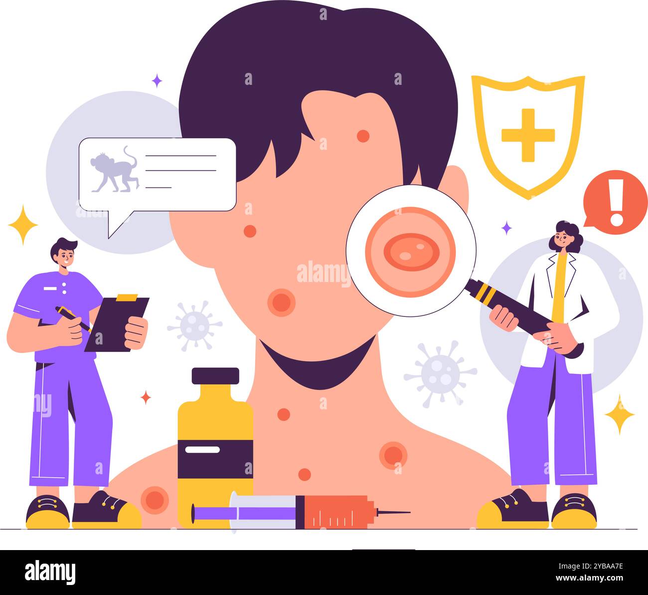 Monkeypox Outbreak Vector Illustration Showing Virus Symptoms in Humans ...