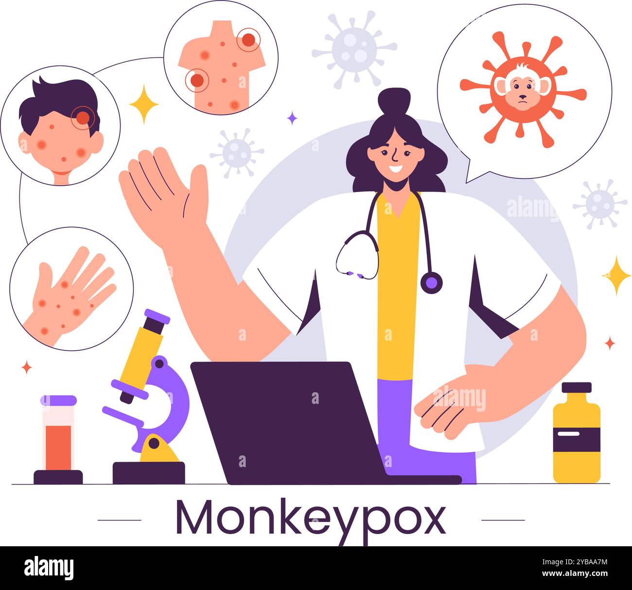 Monkeypox Outbreak Vector Illustration Showing Virus Symptoms in Humans ...