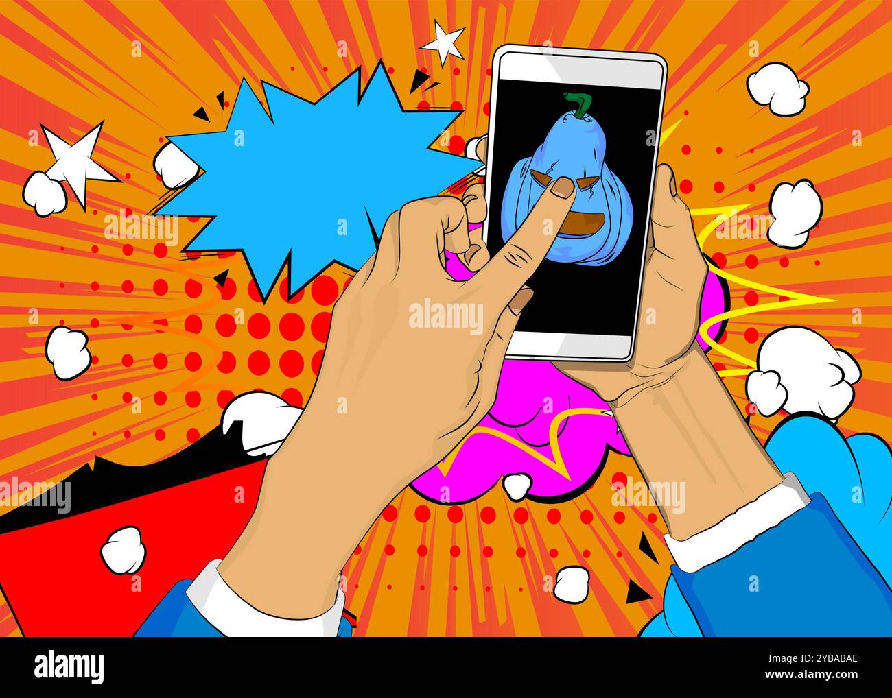 Cartoon Smartphone, comic book Telephone with Halloween Jack O' Lantern ...