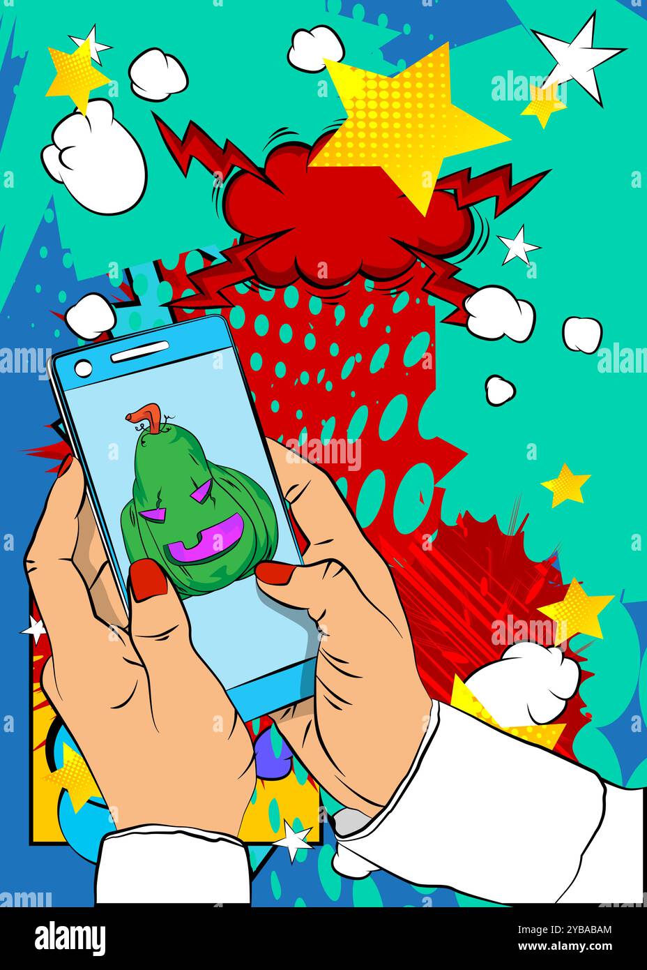 Cartoon Smartphone, comic book Telephone with Halloween Jack O' Lantern ...